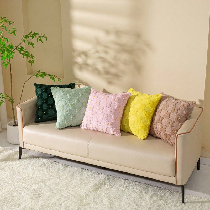 1 Pc Ins Pastoral Style Daisy Floral Embroidered Plush Throw Pillow ...