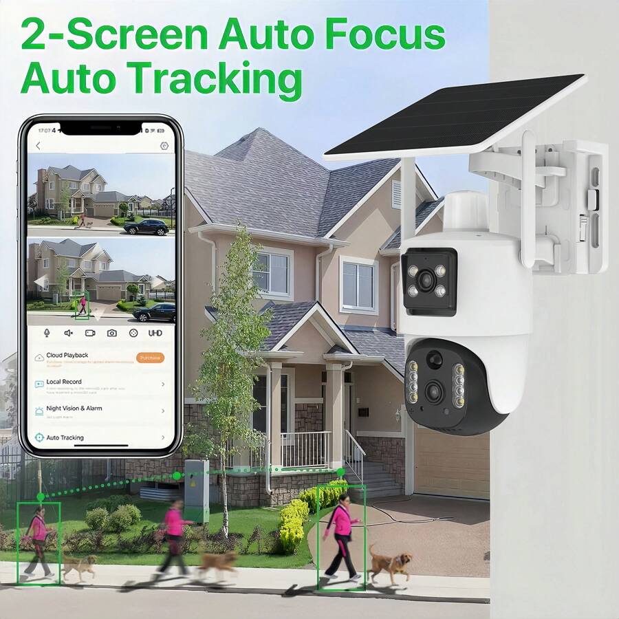 XIAOVV 8MP 4K Wireless Solar Camera WIFI Outdoor Dual Lens WiFi IP Camera PIR Night Vision V380 ...