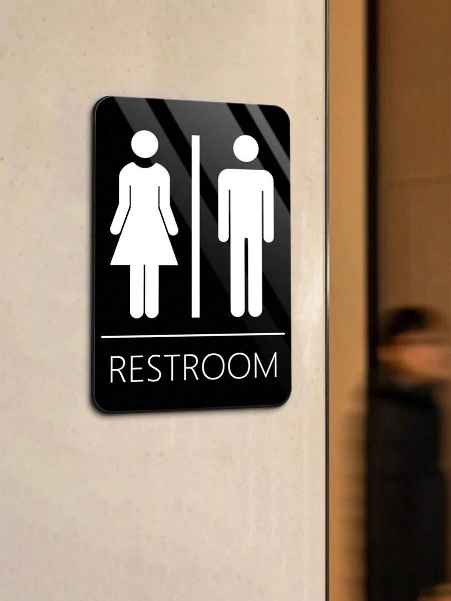 1pc Acrylic Black 3D Restroom Sign (RESTROOM, MEN, WOMEN) Bathroom ...