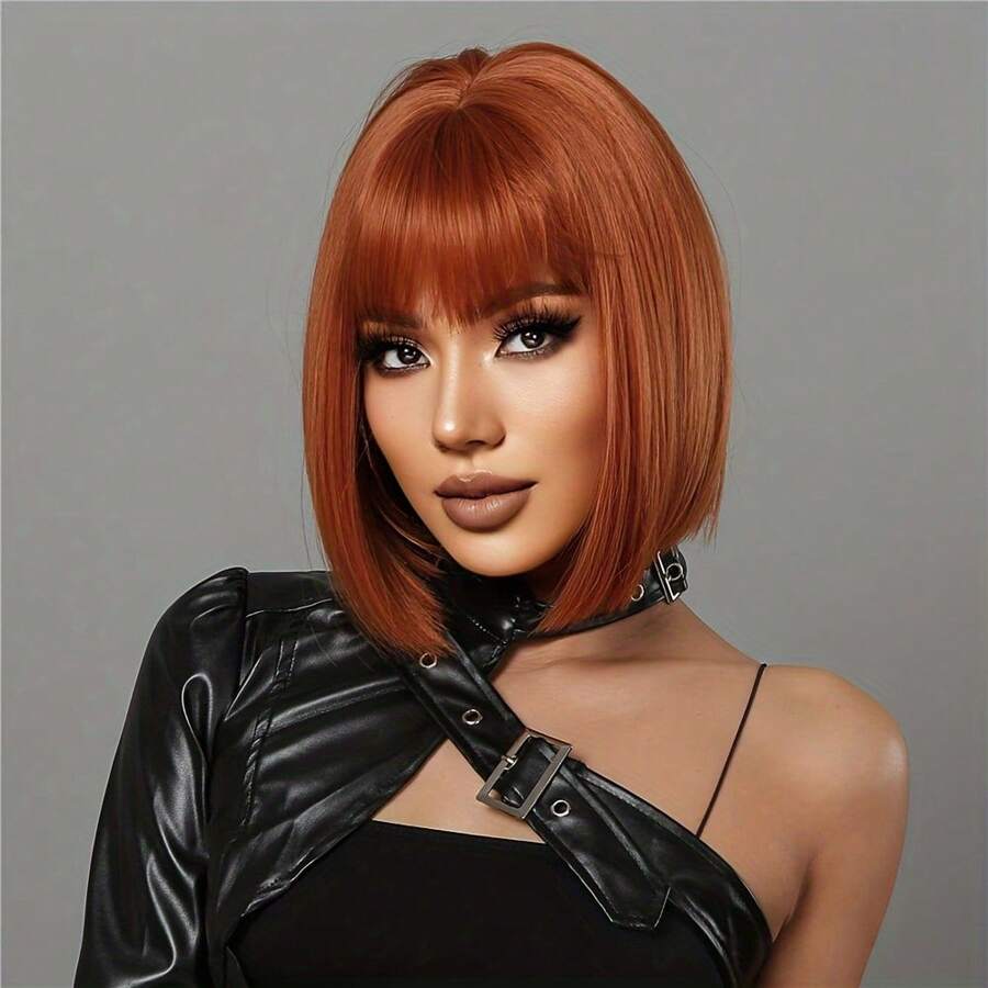 Wig Head Covering Chemical Fiber Mechanism Ladies Bangs Short Straight ... Wig Head Covering Chemical Fiber Mechanism Ladies Bangs Short Straight ...
