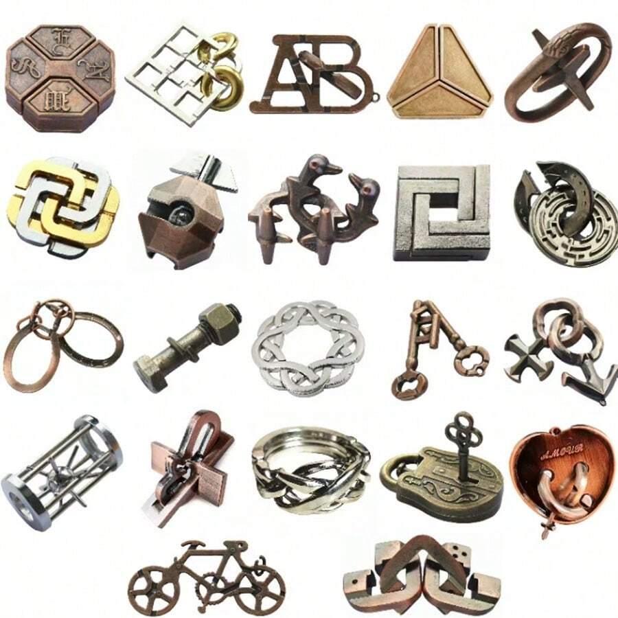 Mini Brain Teaser Unlock Set - 9 Interlocking Rings, Luban Lock ...