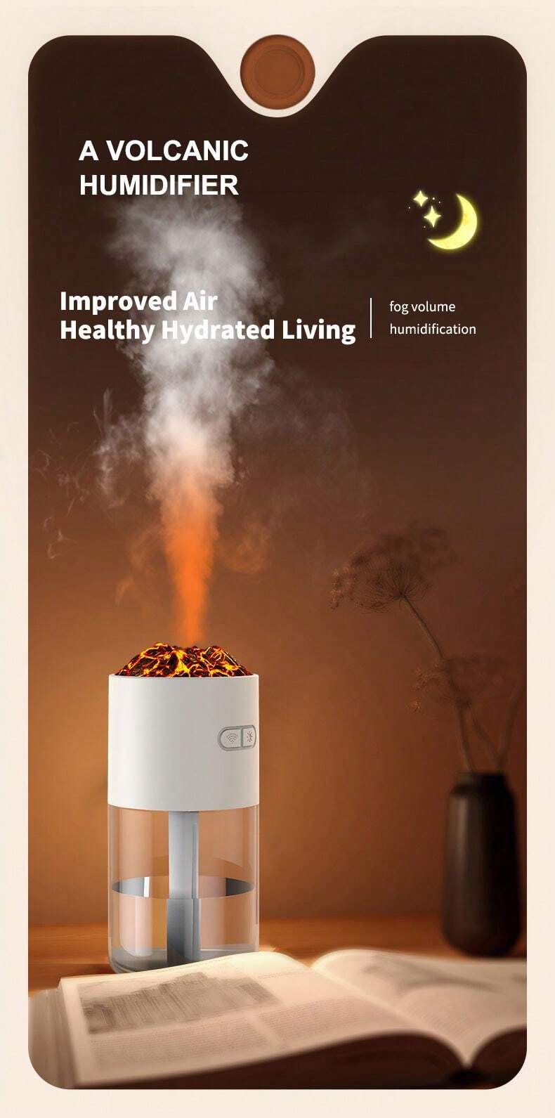 Volcano Humidifier USB Car Quiet 7-Color Ambient Light Flame Humidifier ...