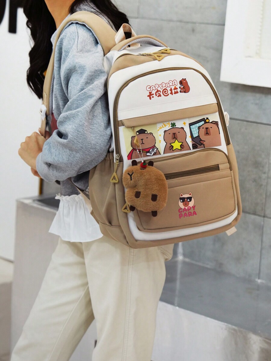 1 Pc Cute Capybara Pattern School Bags Large Capacity Lively Children ...