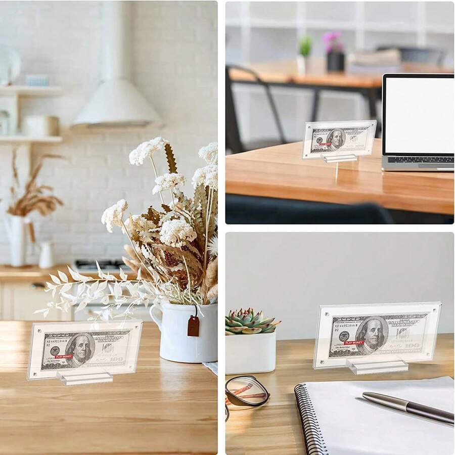 1 Set = 1 Pc / 2 Sets = 2 Pcs Transparent Acrylic Dollar Bill Display ...