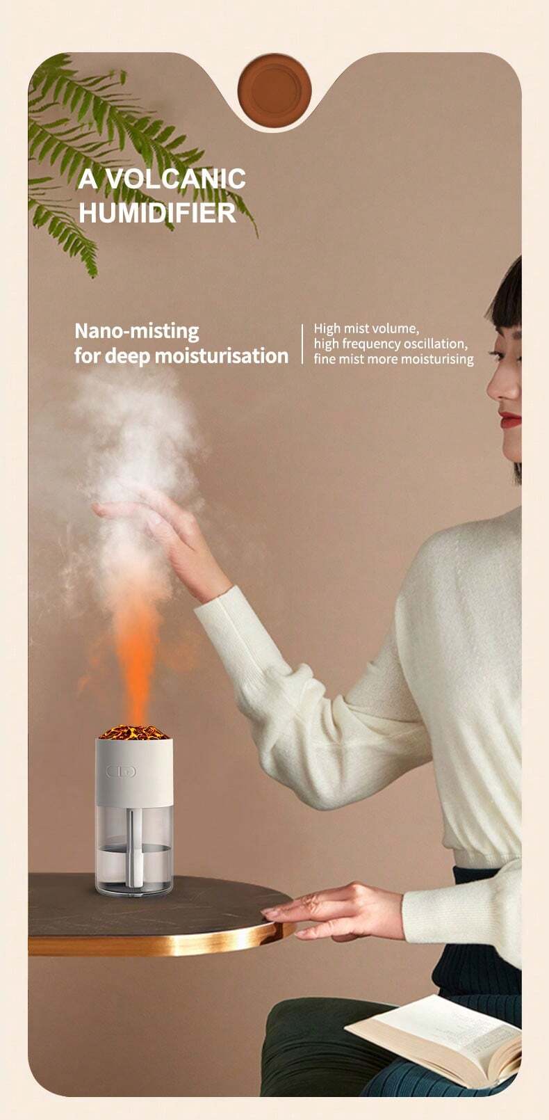 Volcano Humidifier USB Car Quiet 7-Color Ambient Light Flame Humidifier ...