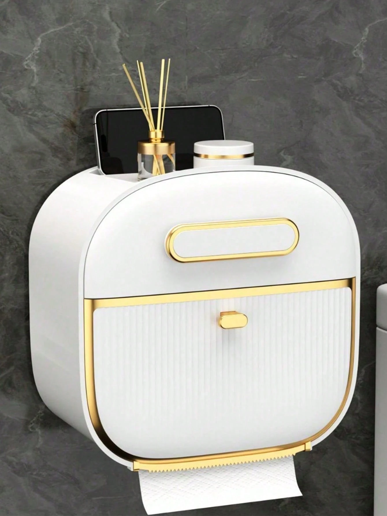 1pc White Wall Mounted Paper Towel Box No Punch Waterproof, With ...