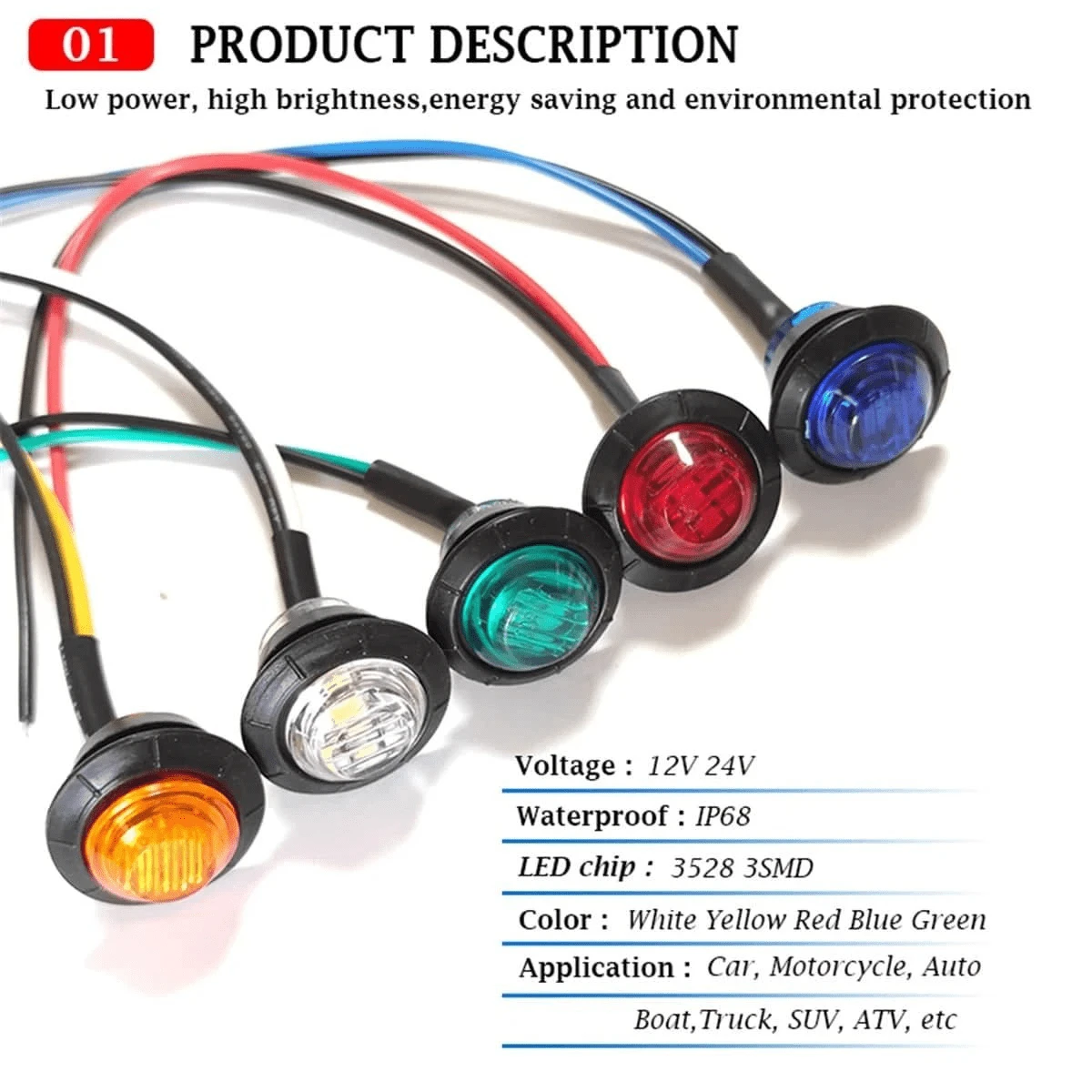 12V 24V LEDサイドマーカーライト 10個セット、トラック、トレーラー、ボート用フロントグリル、バンパー、フードインジケーターライト | #SHEIN1111sale