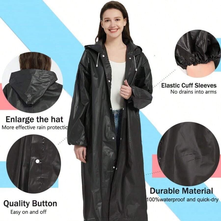 2 Packs Reusable Adult Rain Ponchos With Hood And Drawstring ...