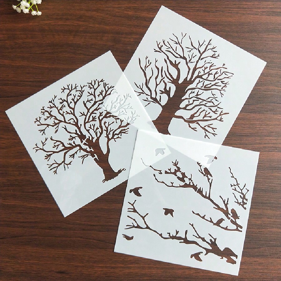 3 Pieces 8 X 8 Inch Reusable Tree Stencils Aspen Trees Stencils ...
