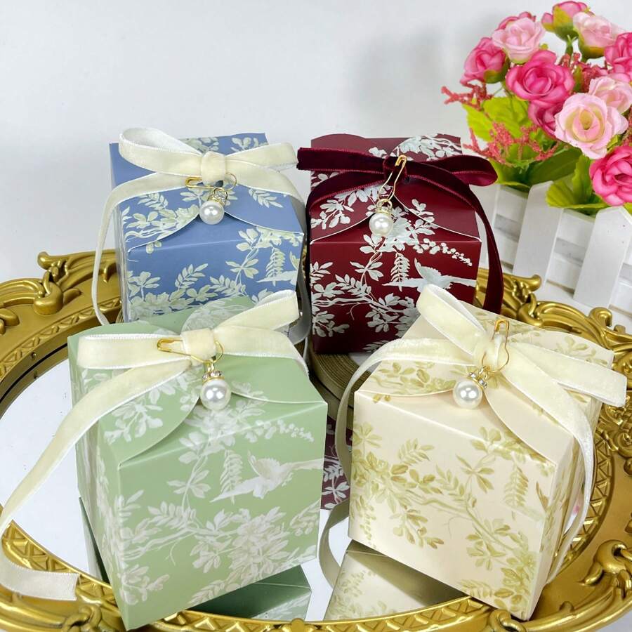 50/20pcs Wedding Decorative Boxes With Velvet Ribbon, Pearl, Floral ...