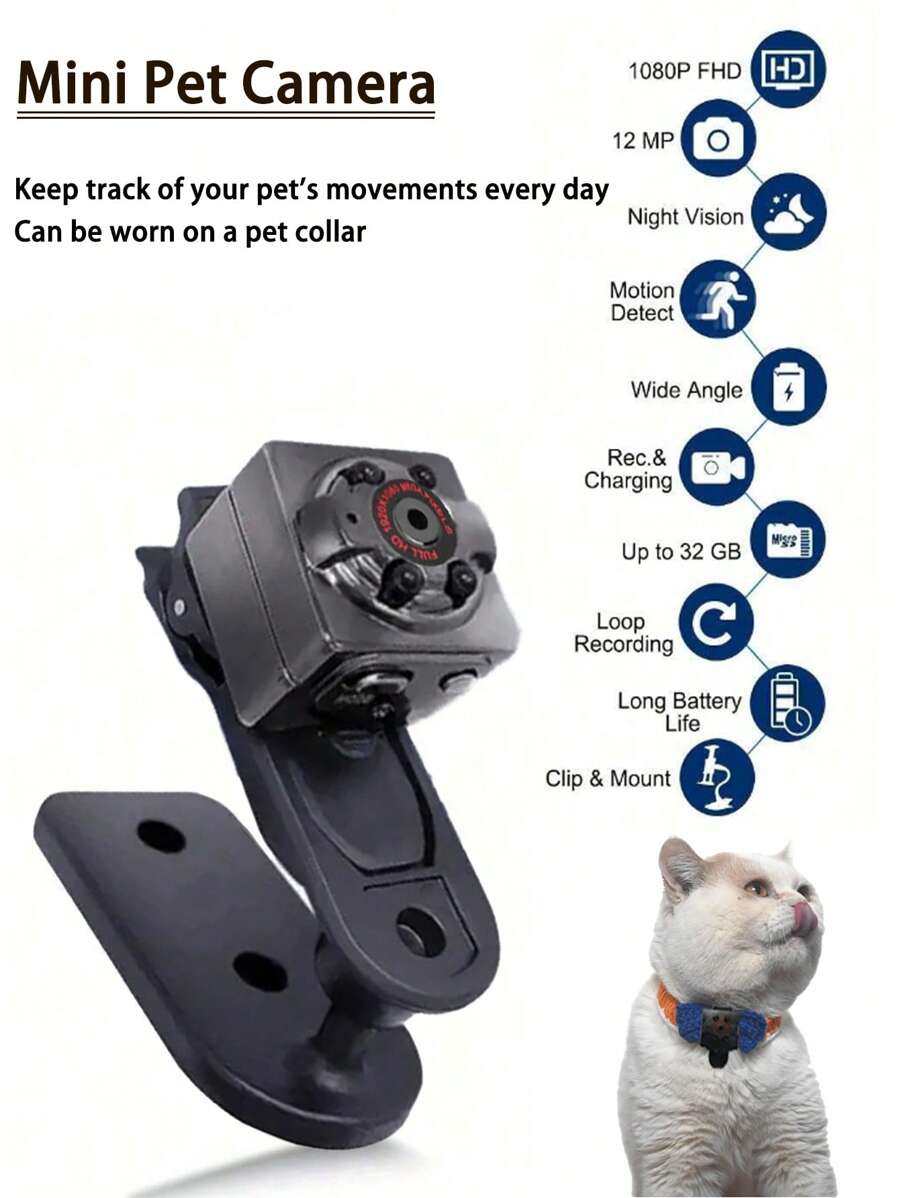 Mini Pet Camera, HD Growth Recorder For Cats & Dogs, Night Vision ...