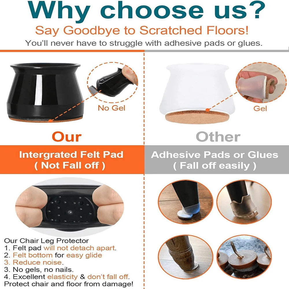 16 PCS Chair Leg Protectors For Hardwood Floors, Silicone Chair Leg ...