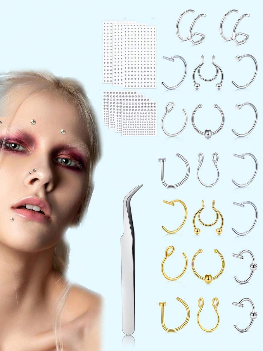 Anel de lábio falso Piercing de lábio falso Piercings falsos Argola de ...