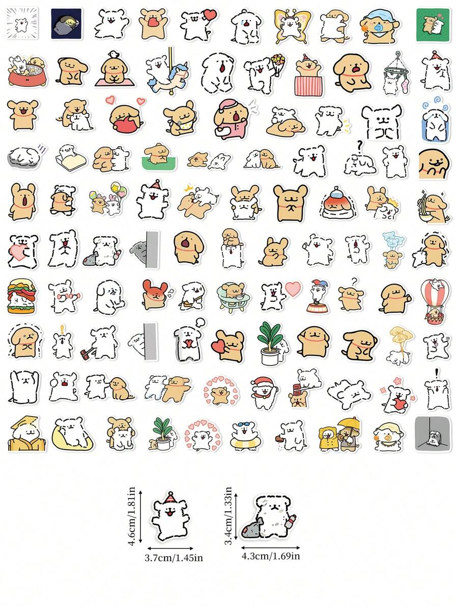 100 Pcs Cute Cartoon Dog Line Art Stickers, Small Size, Suitable For ...