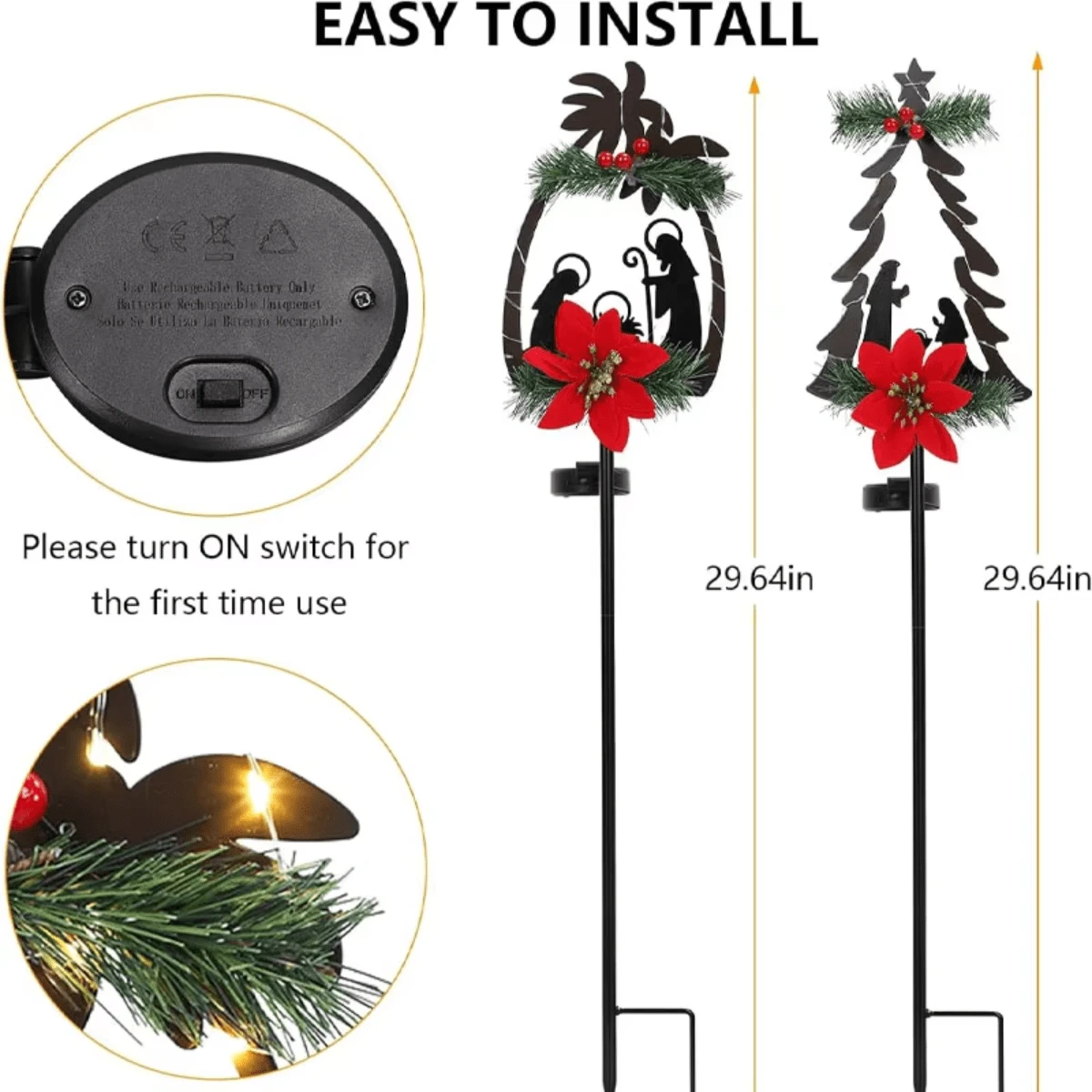 Solar Powered Nativity Scene Garden Stake Christmas Decorations Outdoor ...