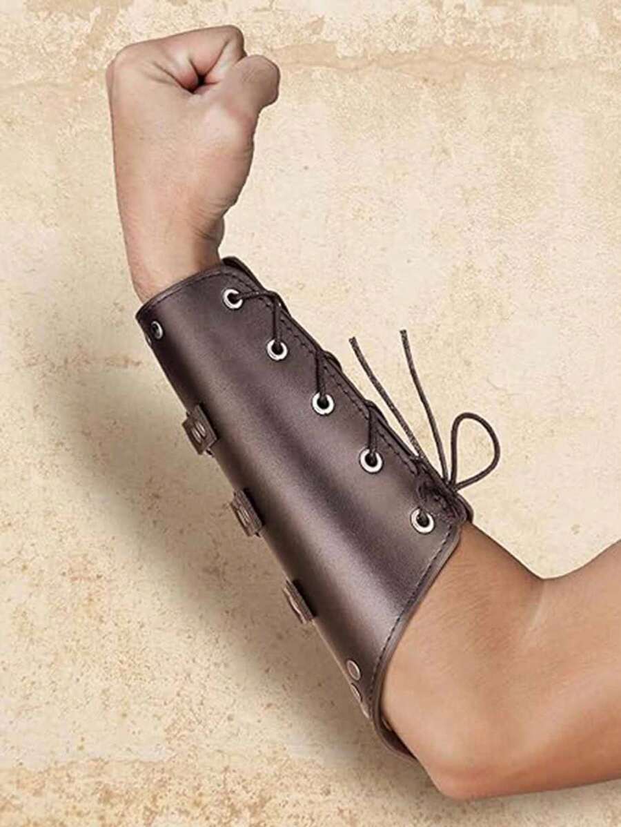 Steampunk Pentagonal Studded Arm Guard, Black And Brown Faux Leather ...