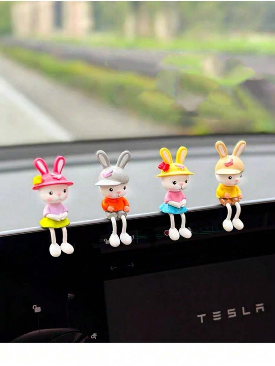4pcs Cute Rabbit Car Interior Decoration Figurines, With Adhesive For ...