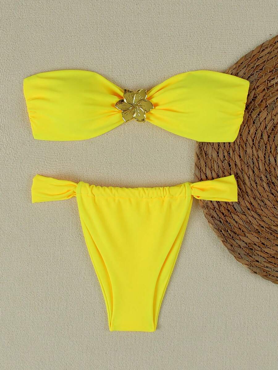 European And American Style Sexy Solid Color Women Bandeau Bikini Swimwear Summer For Sale