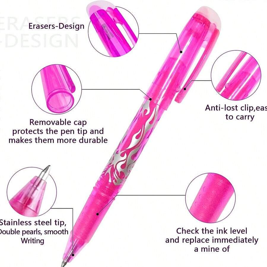 8 Colourful Erasable Unisex Pens For Correcting Handwriting, Smooth ...