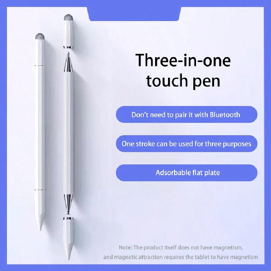1pc Universal 3-In-1 Touch Stylus Pen, High Sensitivity Disc Tip, With ...