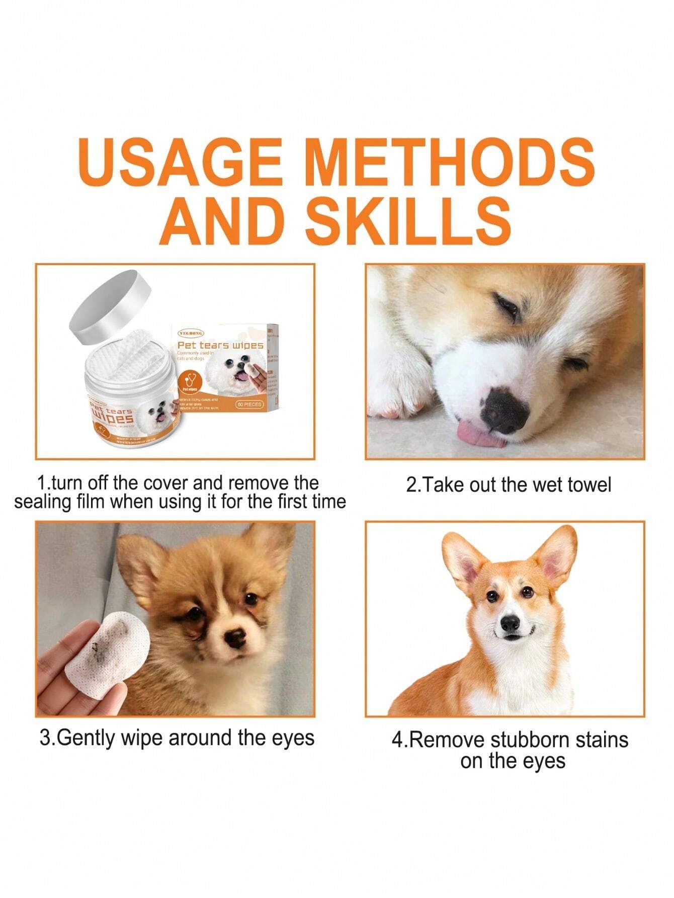 1 Pack Pet Wet Wipes, 60pcs, Eye Cleaning Pads For Dogs & Cats To ...