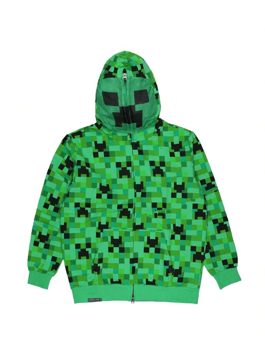 Minecraft Boys' Creeper Pixel Block Mesh Face Full-Zip Long Sleeve ...