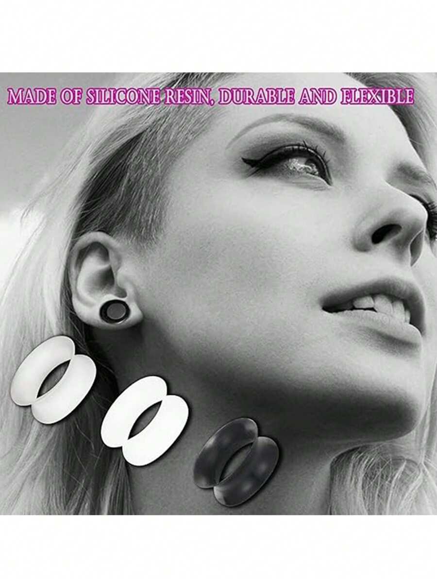Silicone Flexible Ear Tunnels Gauges Plugs Stretchers Expander Double Flared Flesh Tunnels Ear ...