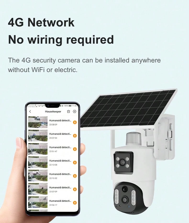 XIAOVV 8MP 4K Wireless Solar Camera 4G Sim Outdoor Dual Lens IP Camera PIR Night Vision V380 Pro ...