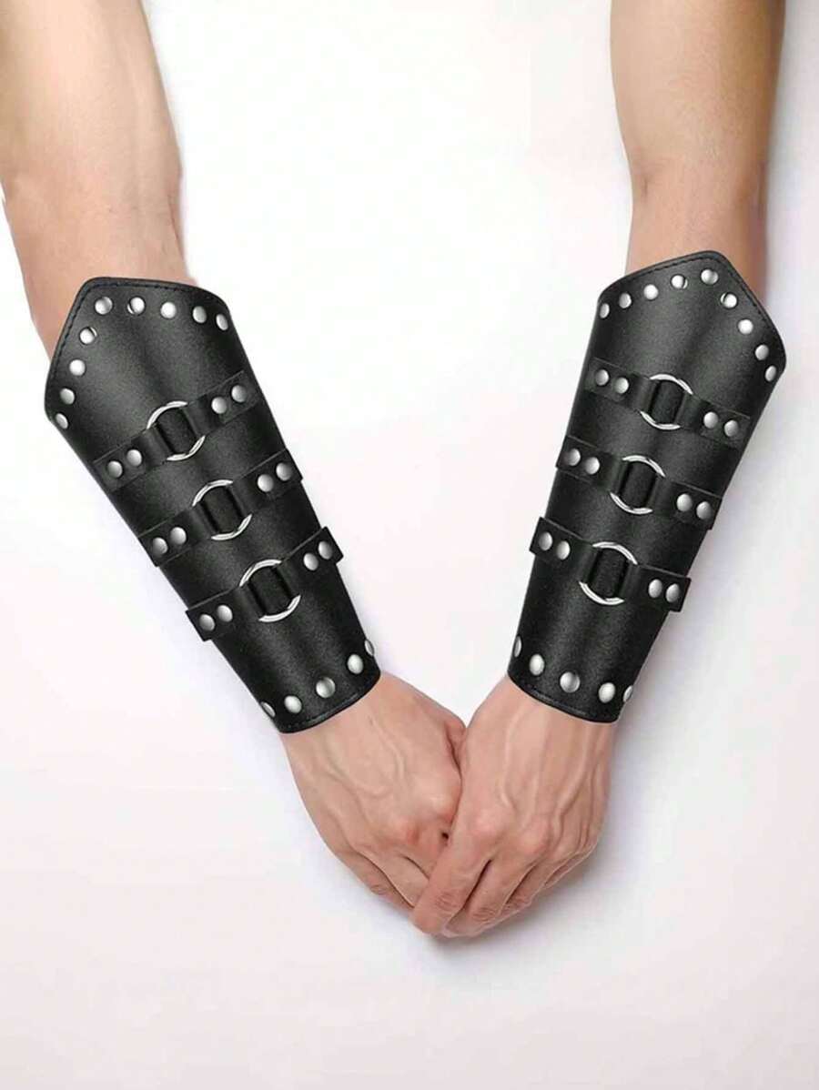 Steampunk Pentagonal Studded Arm Guard, Black And Brown Faux Leather ...