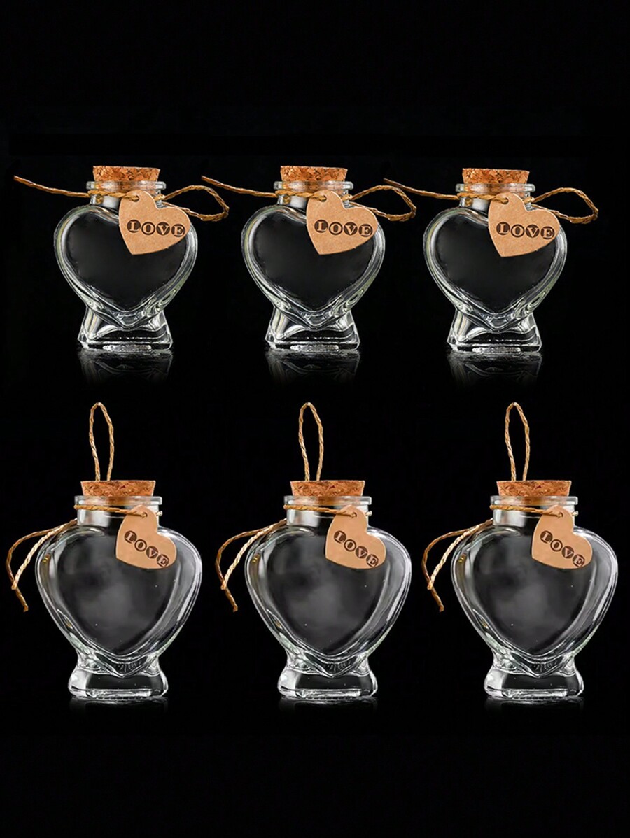 1/5/10pcs 65ml Mini Heart-Shape Glass Bottles With Cork Stoppers, Small ...