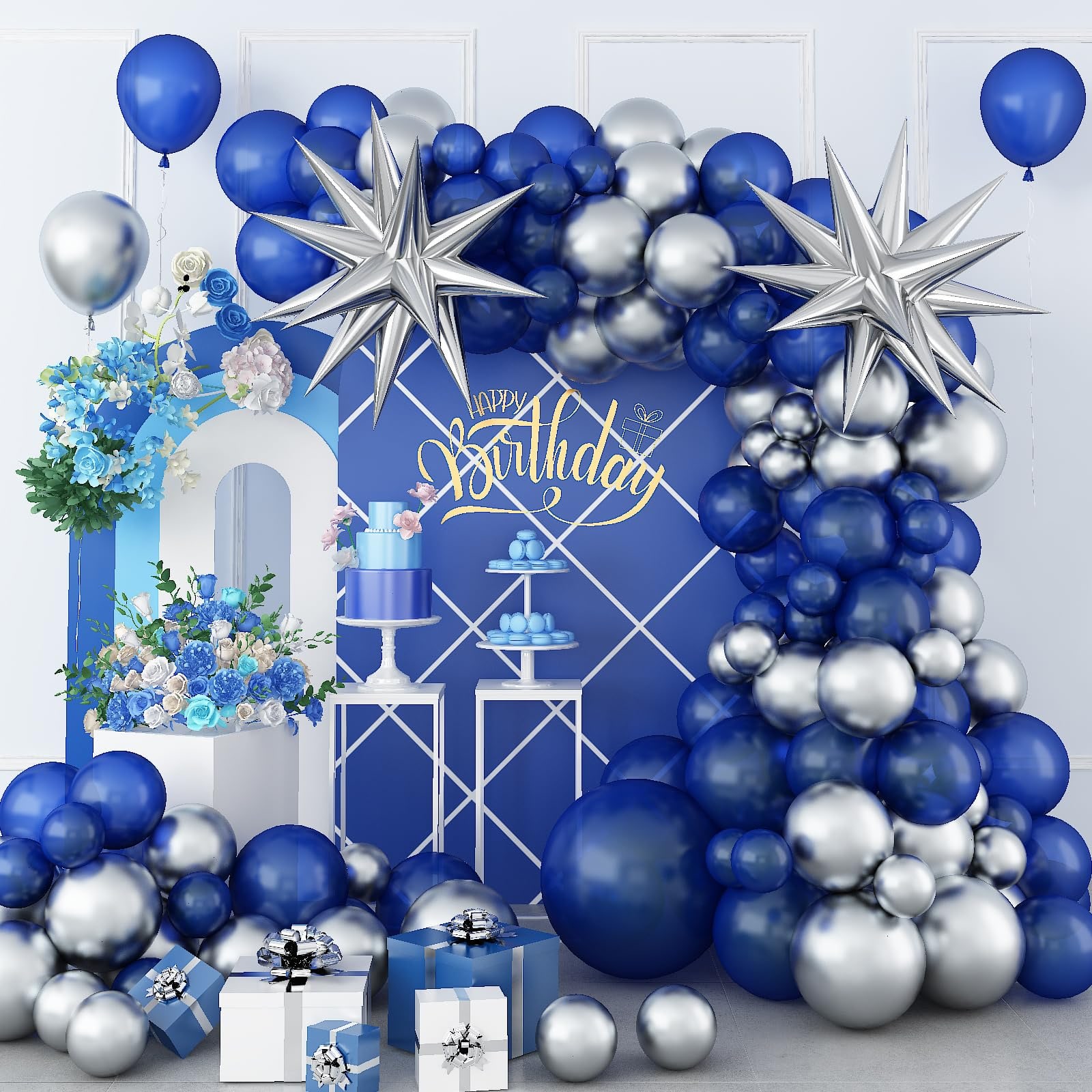 Royal Blue And Silver Balloon Garland Kit, Blue And Silver Balloons ...