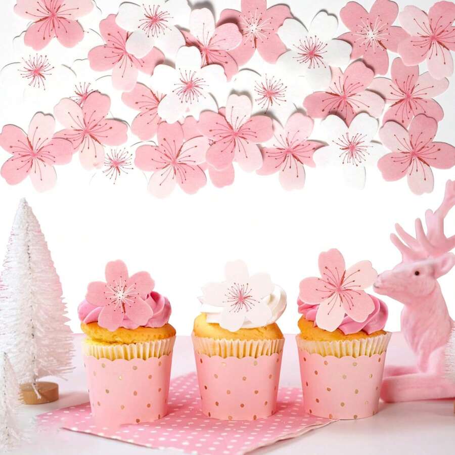 60 Peças Toppers de Bolo e Cupcake em Formato de Flores, Decorações em ...