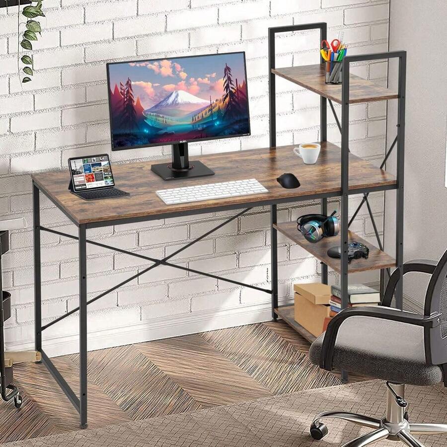 Computer Desk With 4 Tier Storage Shelf- 47 Inch Home Office Table ...