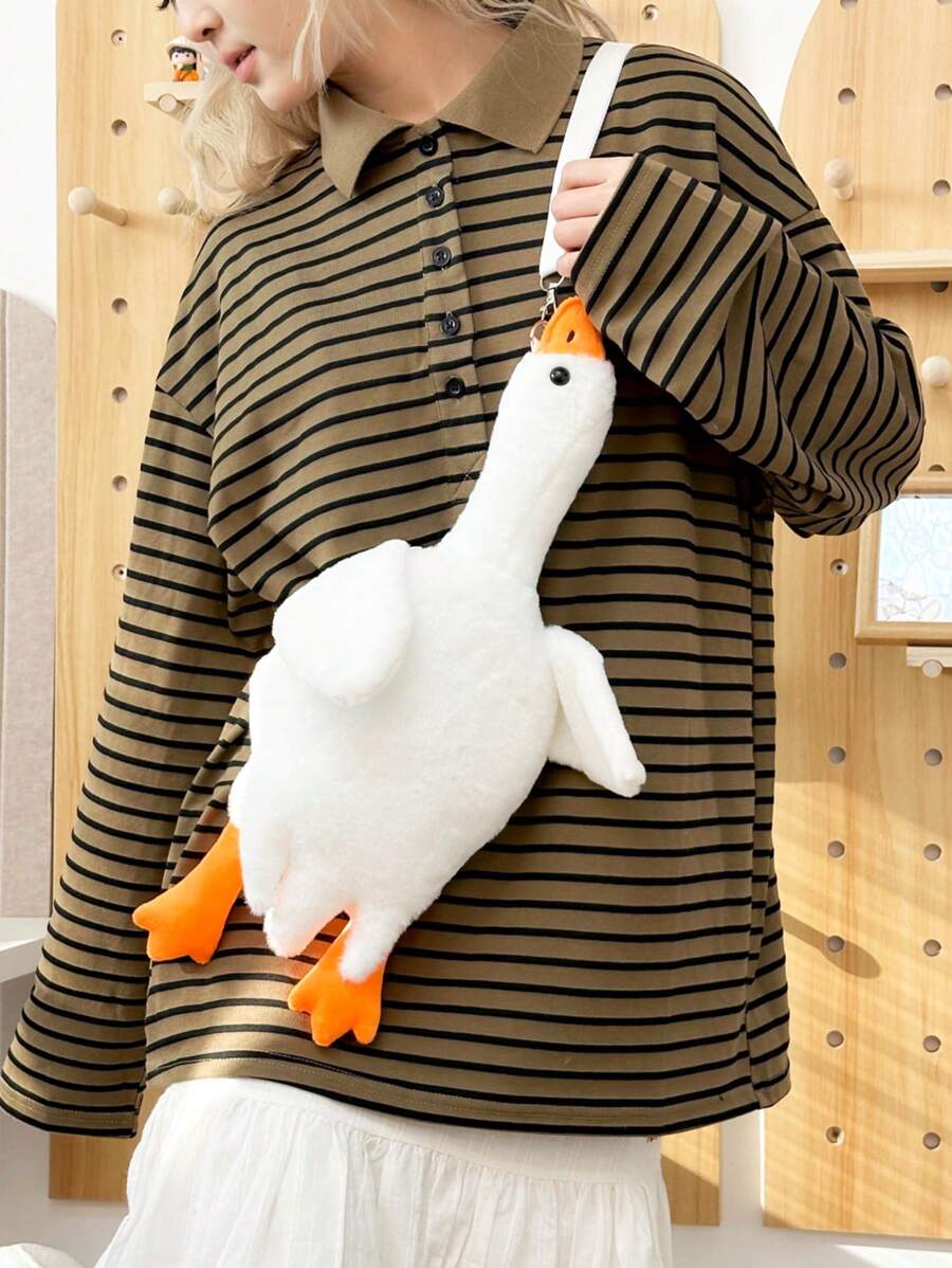 Women's Cartoon Cute Big Goose Shape Plush Crossbody Bag, Fashion ...