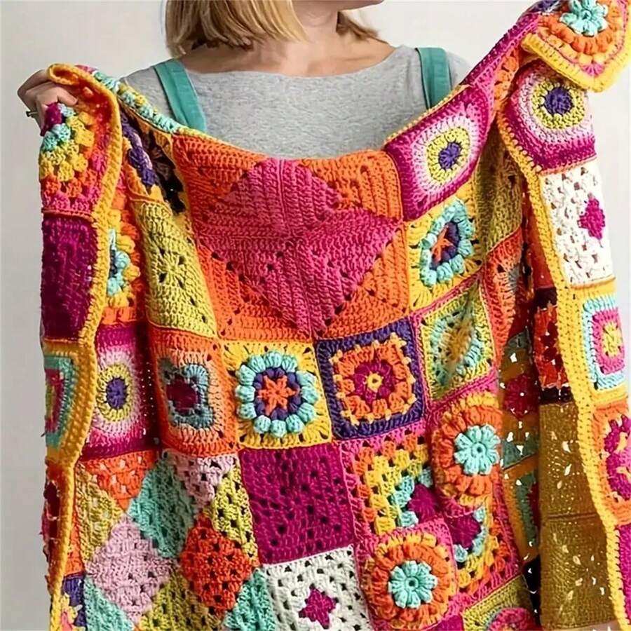 1pc Beginner Crochet Granny Squares Kit: 50 Different Patterns, Yarn ...