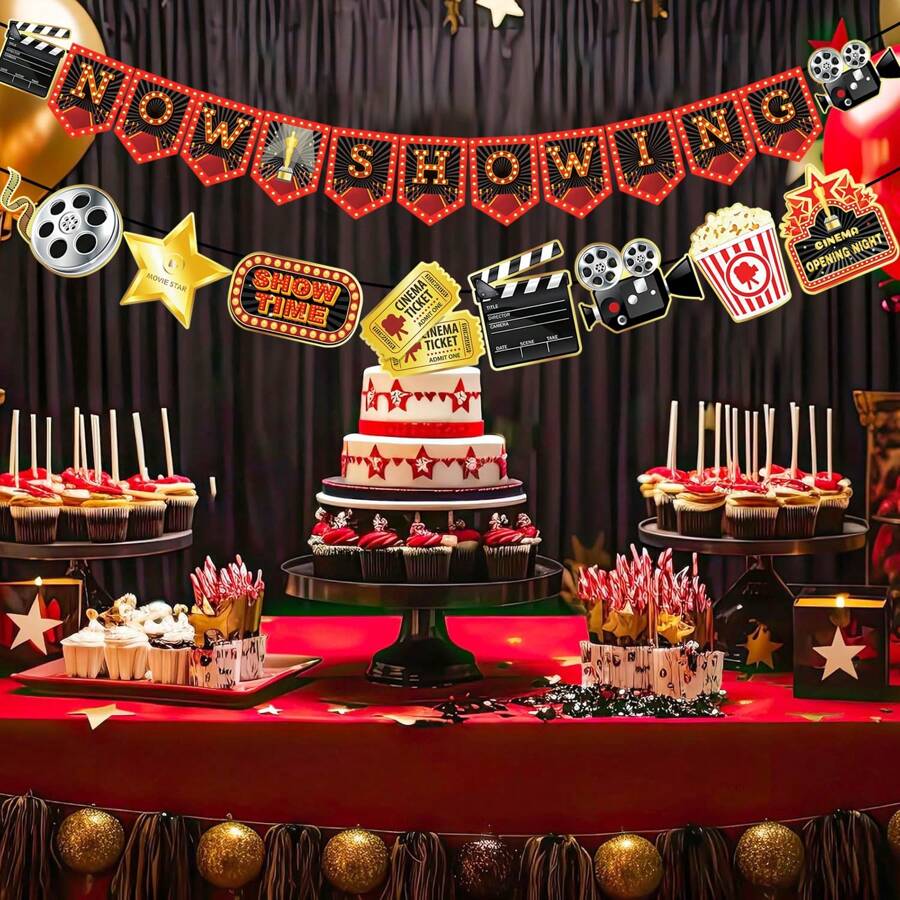 Kit de decoración para fiesta de cine - Incluye pancarta "Ahora en ...