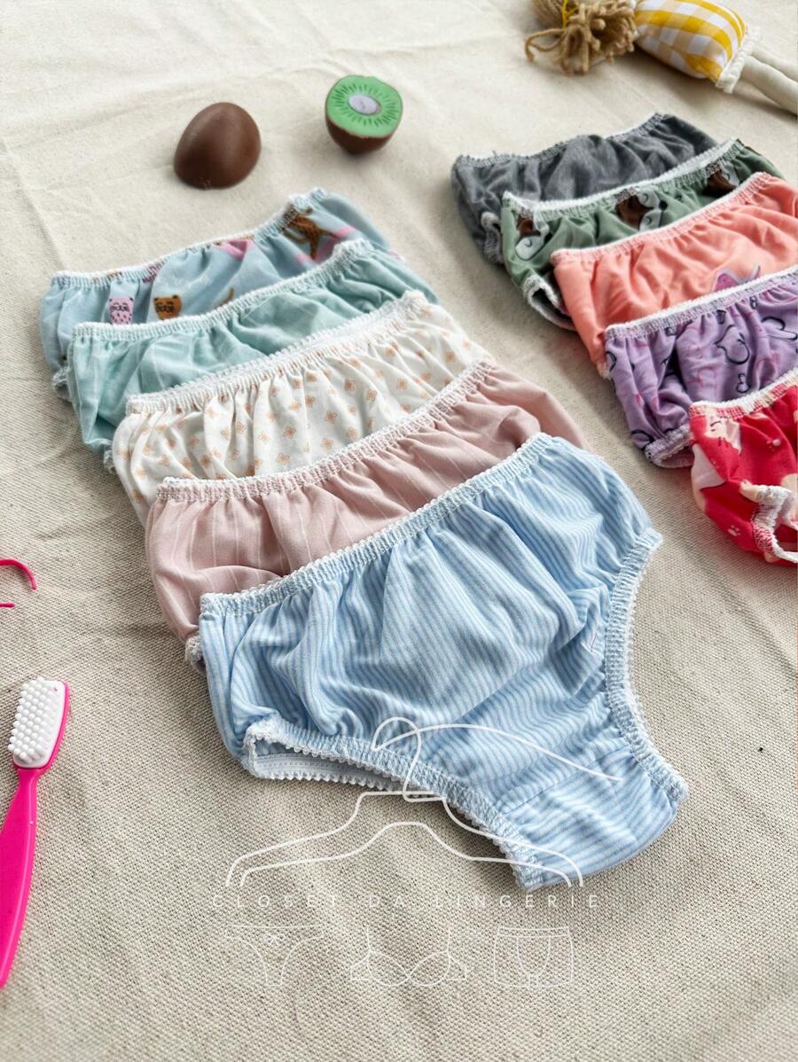 Kit 10 Calcinhas Infantis Algodão Estampadas Coloridas e Confortaveis ...