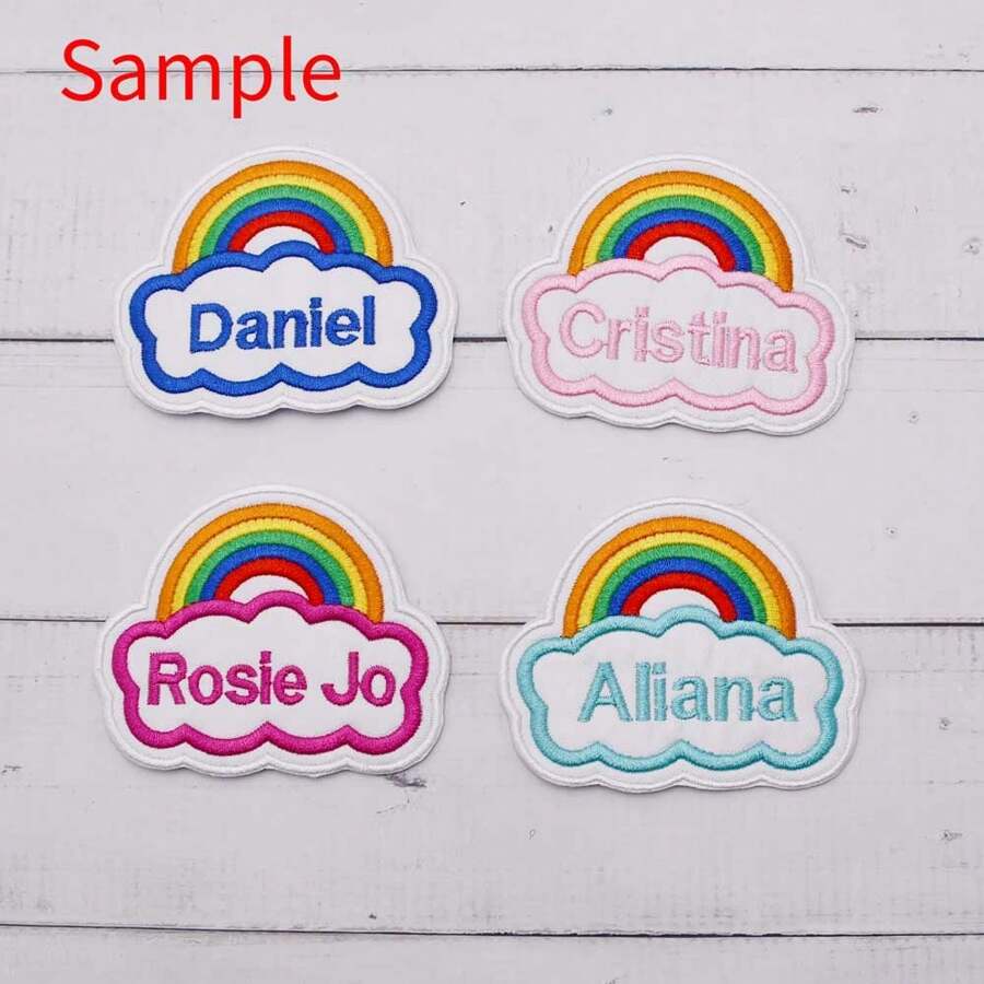 2 pièces Personnalisé arc-en-ciel Badge Étiquette de nom Patch brodé à ...