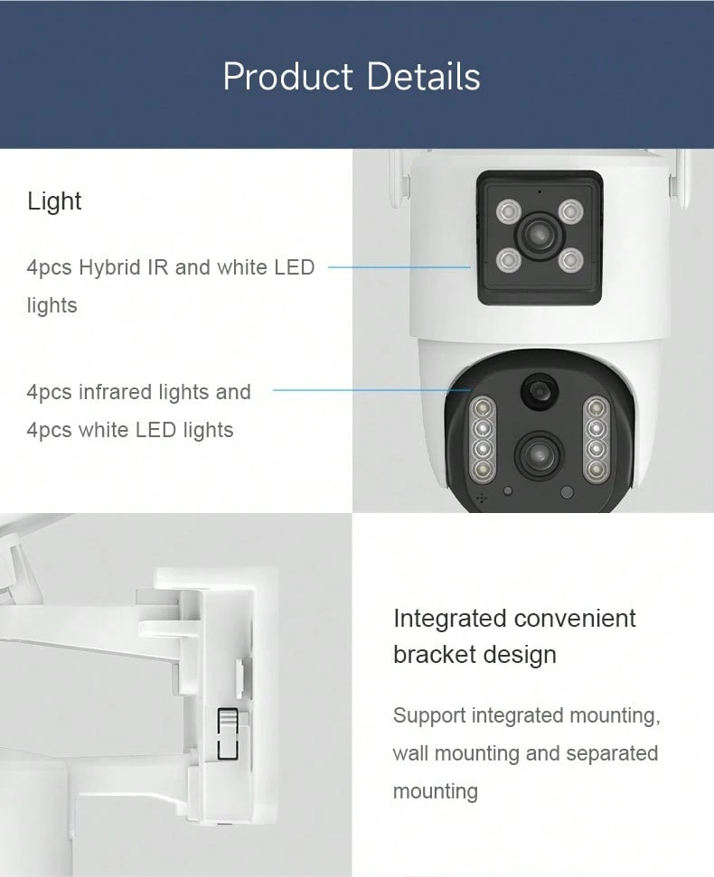 XIAOVV 8MP 4K Wireless Solar Camera WIFI Outdoor Dual Lens WiFi IP Camera PIR Night Vision V380 ...