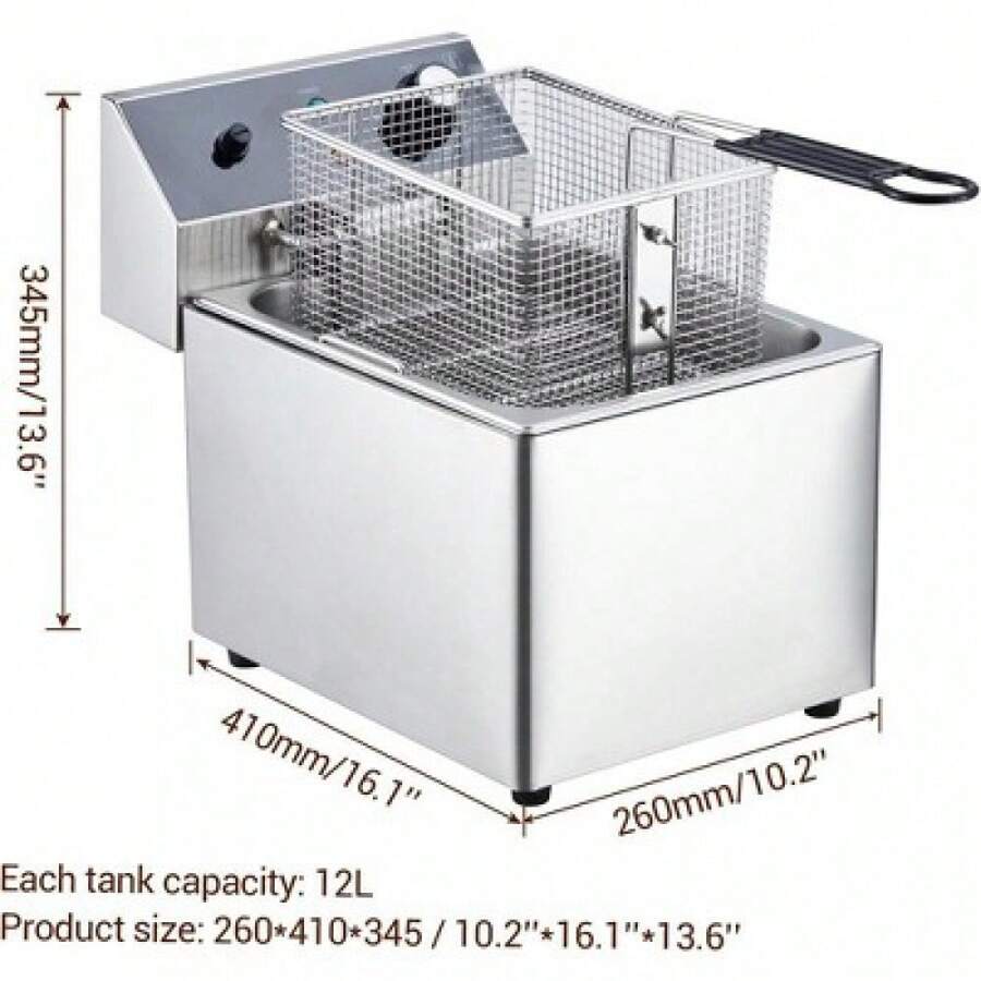 12L Electric Deep Fryer Single Tank Countertop 1800W With Basket ...
