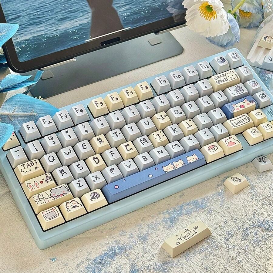 USLION Cute Cartoon Keycaps Cherry Profile Dye Sub PBT Keycaps 95 Keys ...