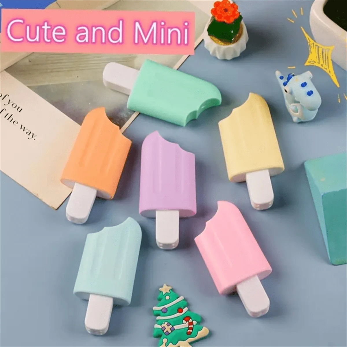 6pcs Mini Ice Cream Highlighter Pen Set, Multicolor Neon - Fluorescent ...