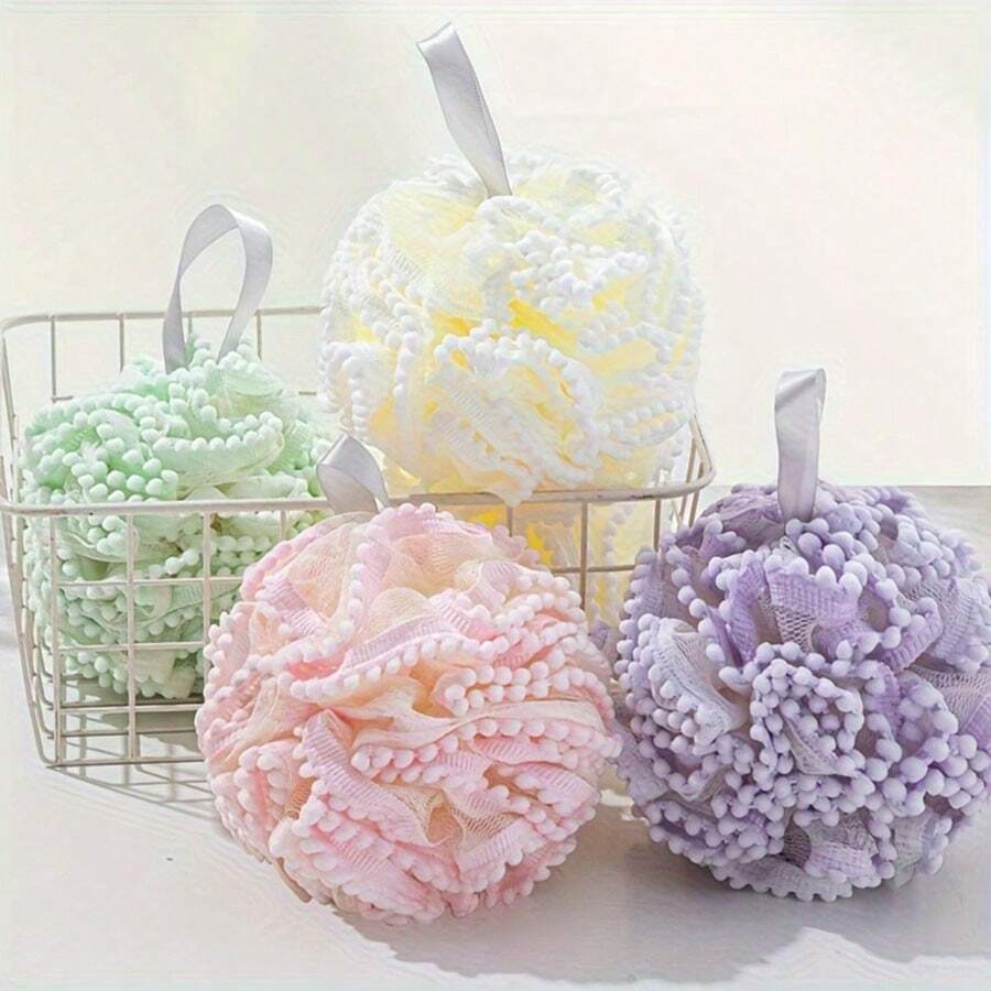 4pcs Lace Super Exfoliating Loofah Puff Set, Home Spa Shower Puff Brush, Bathing Spa Shower Puff ...