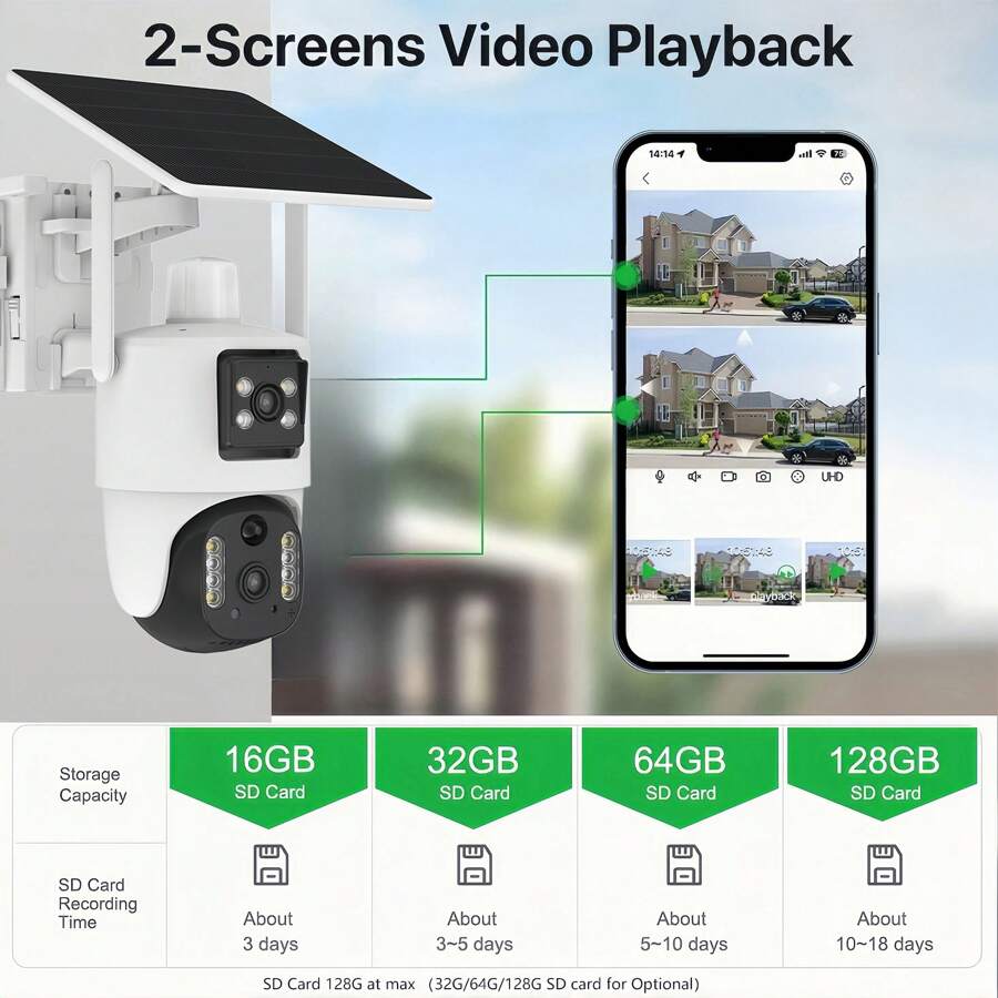 XIAOVV 8MP 4K Wireless Solar Camera WIFI Outdoor Dual Lens WiFi IP Camera PIR Night Vision V380 ...