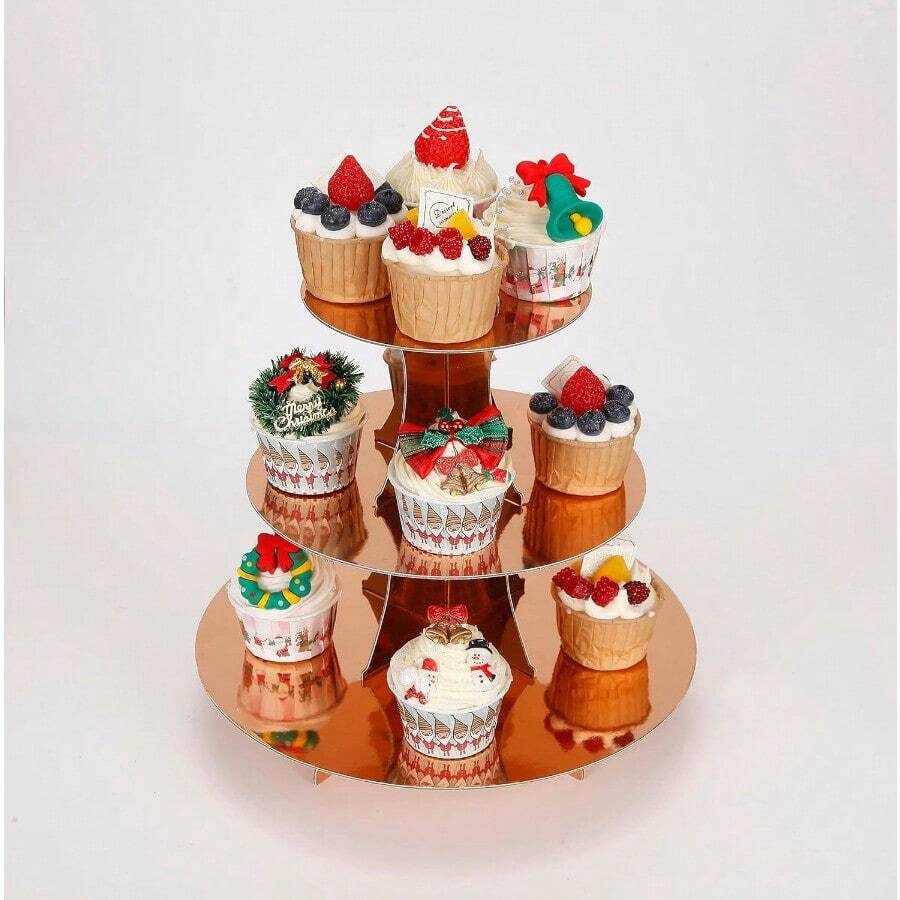 3-Tier Cupcake Stand, Rose Gold Cardboard Cake Stand Holder, Tiered DIY Cupcake Stand Tower For ...