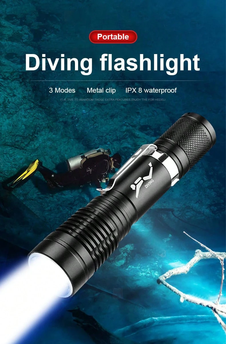 Linterna submarina de buceo impermeable IPX8 hasta 100 metros con LED ...