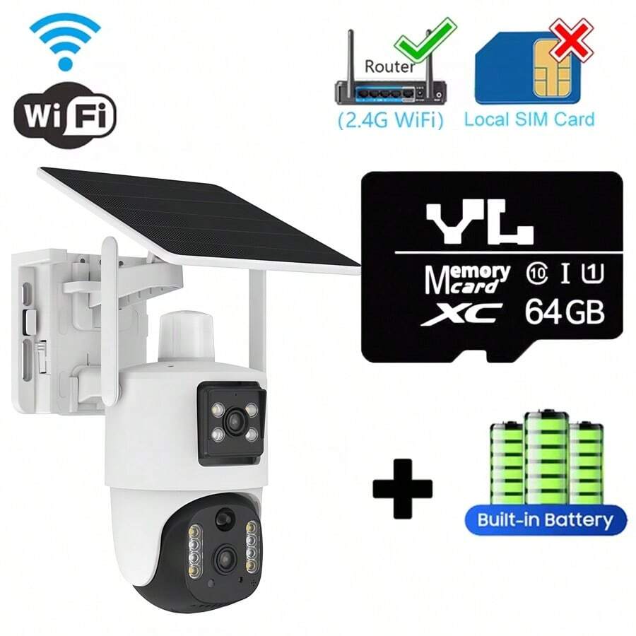 XIAOVV 8MP 4K draadloze zonnecamera WIFI buiten dubbele lens WiFi IP-camera PIR nachtzicht V380 ...