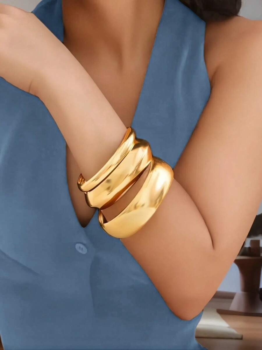 3 Pieces Set/2 Pieces Set Retro Punk Big & Chunky Bangle Women Timeless Beauty Gold Cuff Bangle ...
