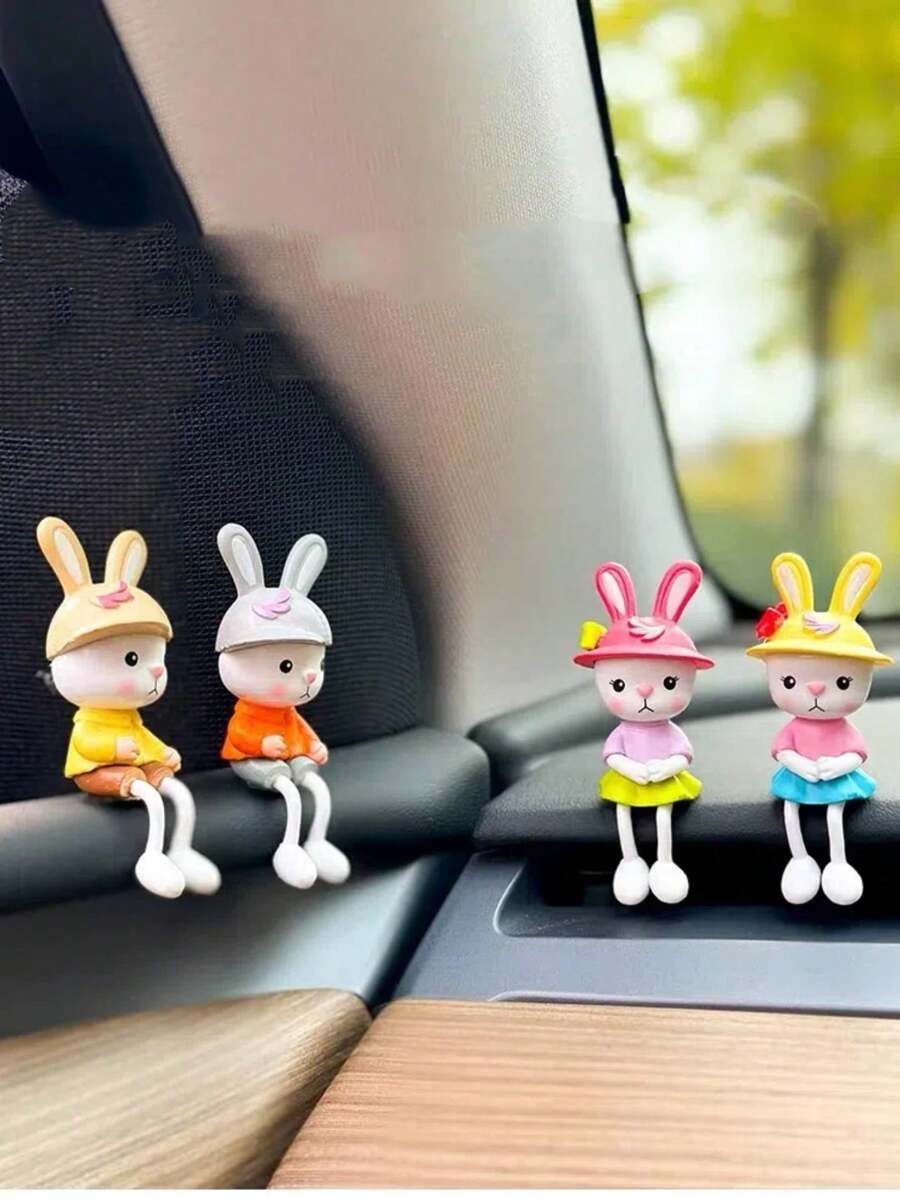 4pcs Cute Rabbit Car Interior Decoration Figurines, With Adhesive For ...
