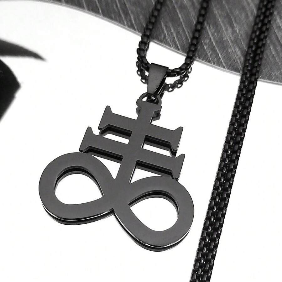 Satan Cross Necklaces Men Women's Black Stainless Steel Church Of Satan ...